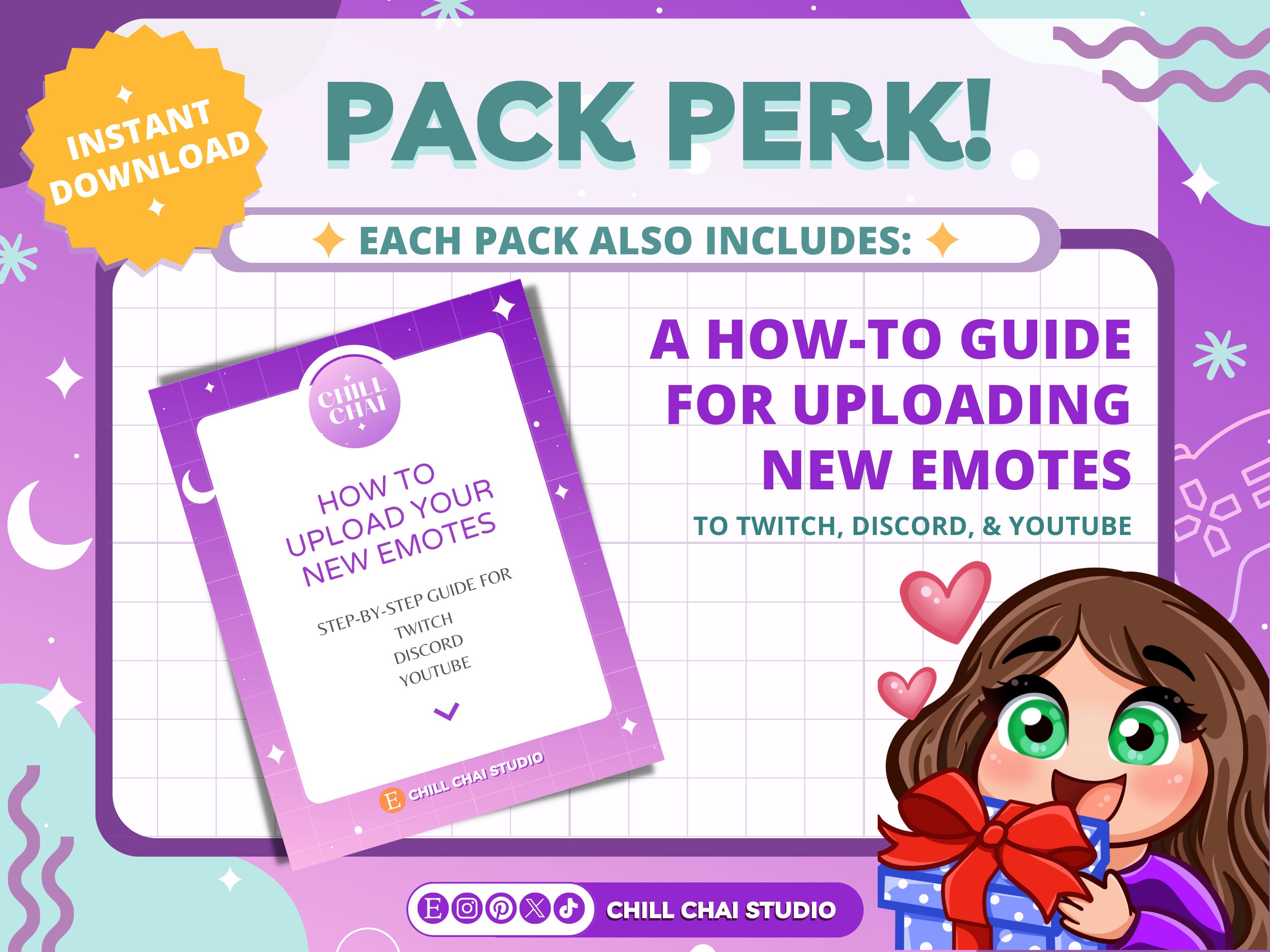 Mini Pack: Twitch Emotes Pack of 4 Cute Chibi Girl Emotes With Brown ...