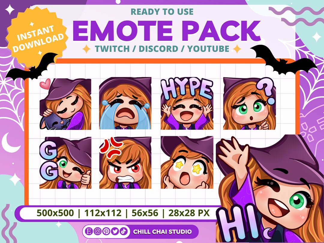 Ready to Use Twitch Emote Pack of Spooky Cute Witch With Red Hair ...