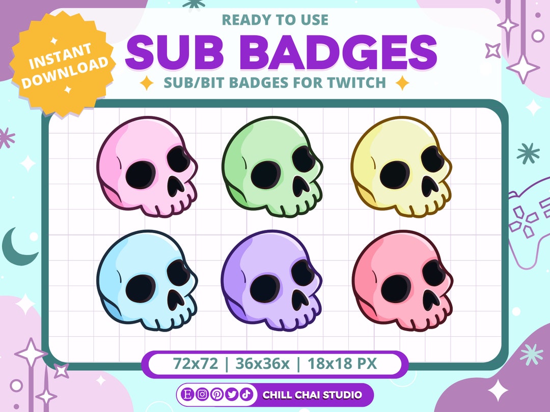 Spooky Cute Pastel Goth Skull Sub Badge Pack for Twitch - Etsy