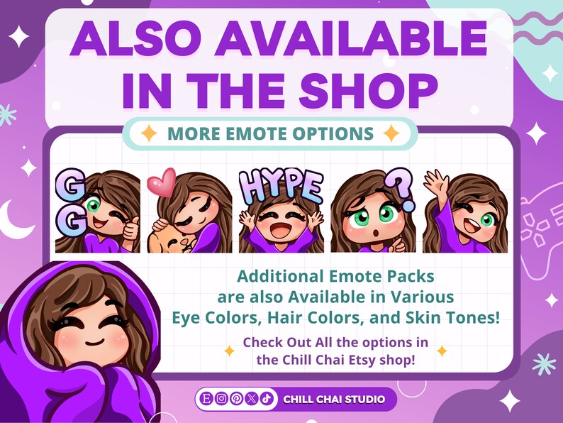 Mini Pack: Twitch Emotes Pack of 4 Cute Chibi Girl Emotes With Brown ...