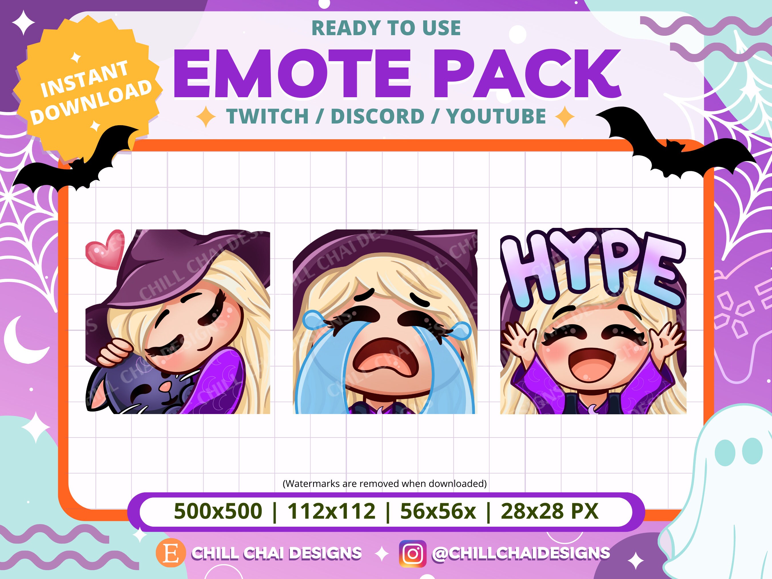 Ready to Use Twitch Emote Pack of Spooky Cute Witch With - Etsy