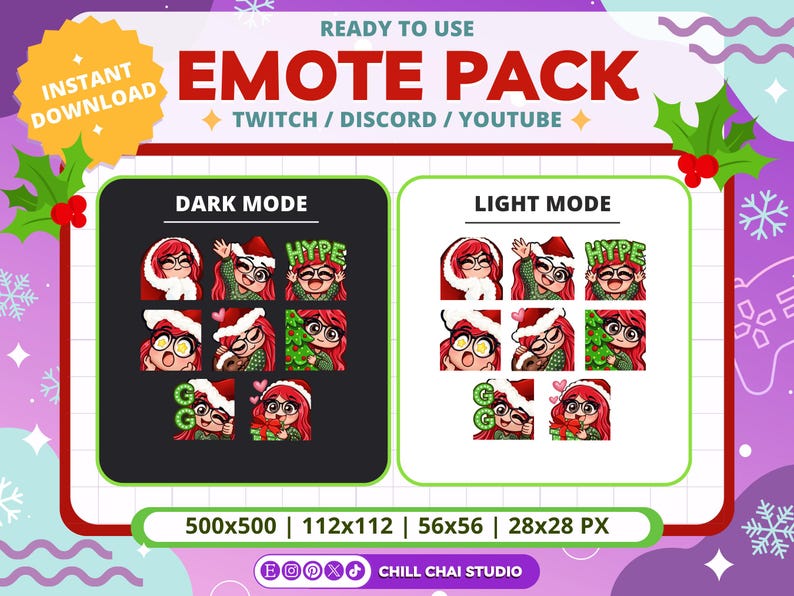 Christmas Chibi Emotes: Red Hair Girl Streamer Pack (digital Download ...
