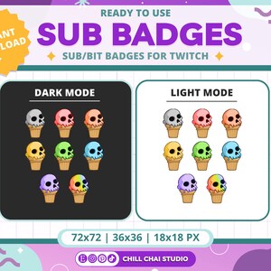 Spooky Cute Skull Ice Cream Sub Badge Pack for Twitch Streamers ...