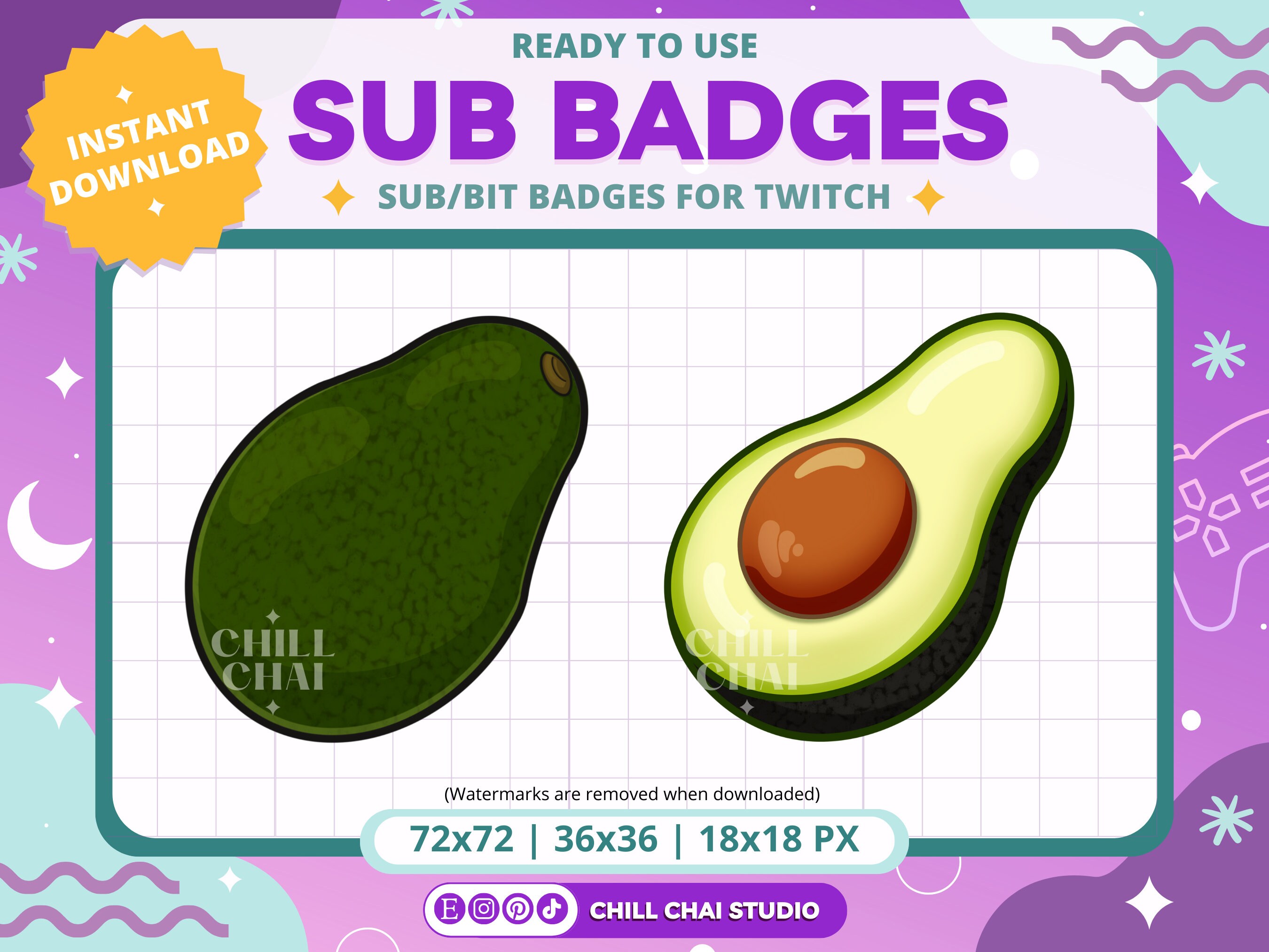 AVOCADO TOAST Sub Badges Pack for Twitch and Youtube Streamers Instant ...