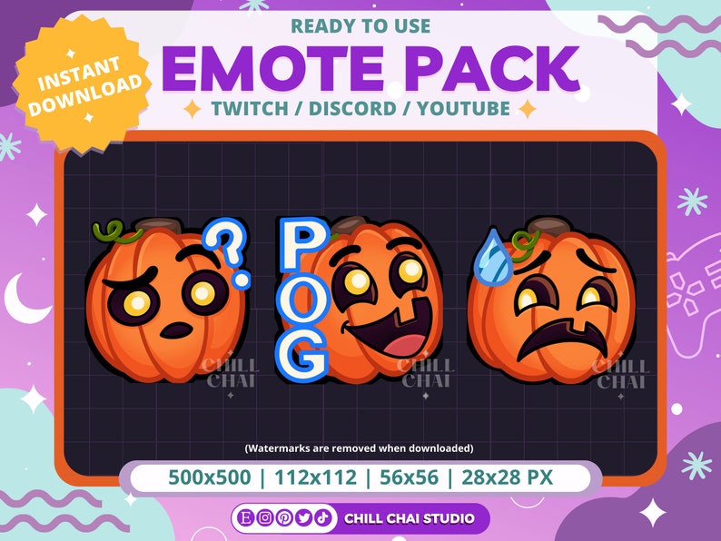 Halloween Pumpkin Twitch Emotes: Jack O' Lantern Pack (digital Download ...