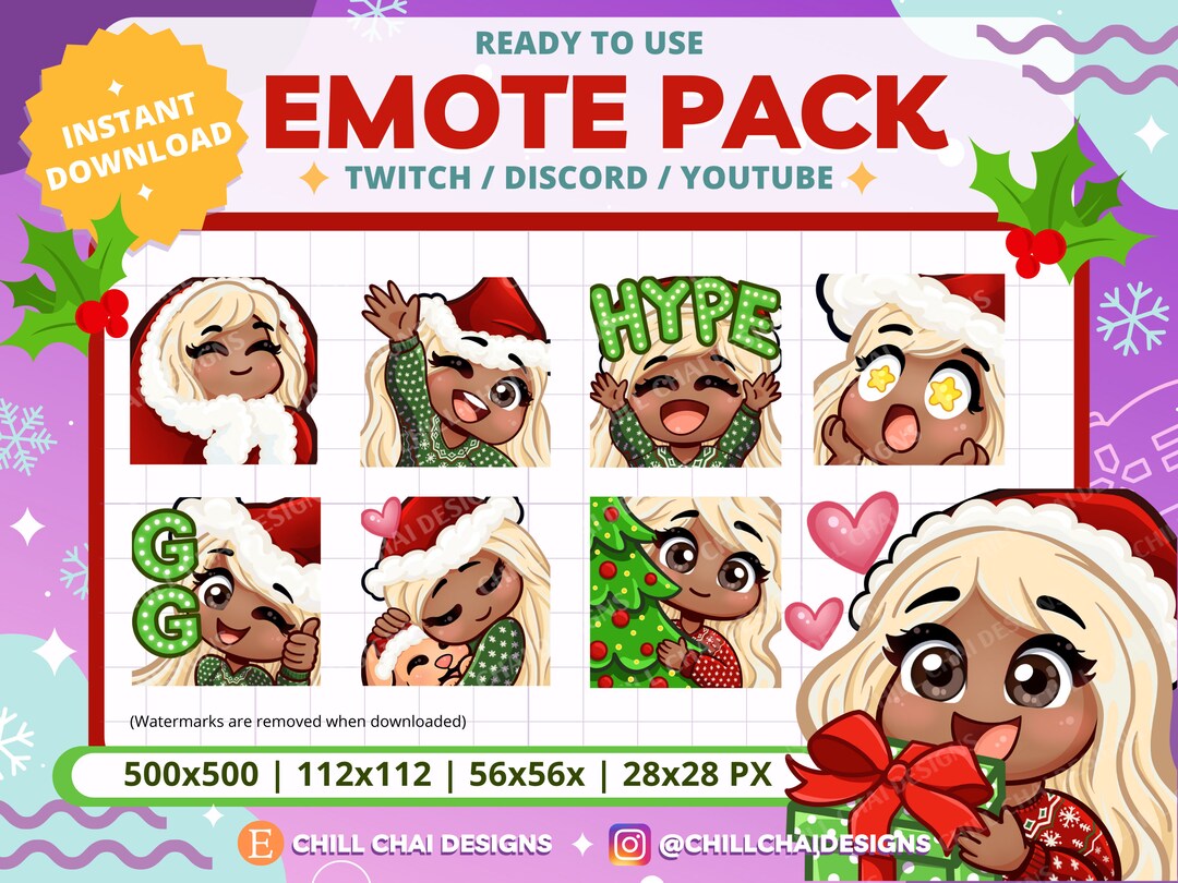 Twitch Christmas Emotes Pack of 8 Cute Streamer Girl Emotes - Etsy