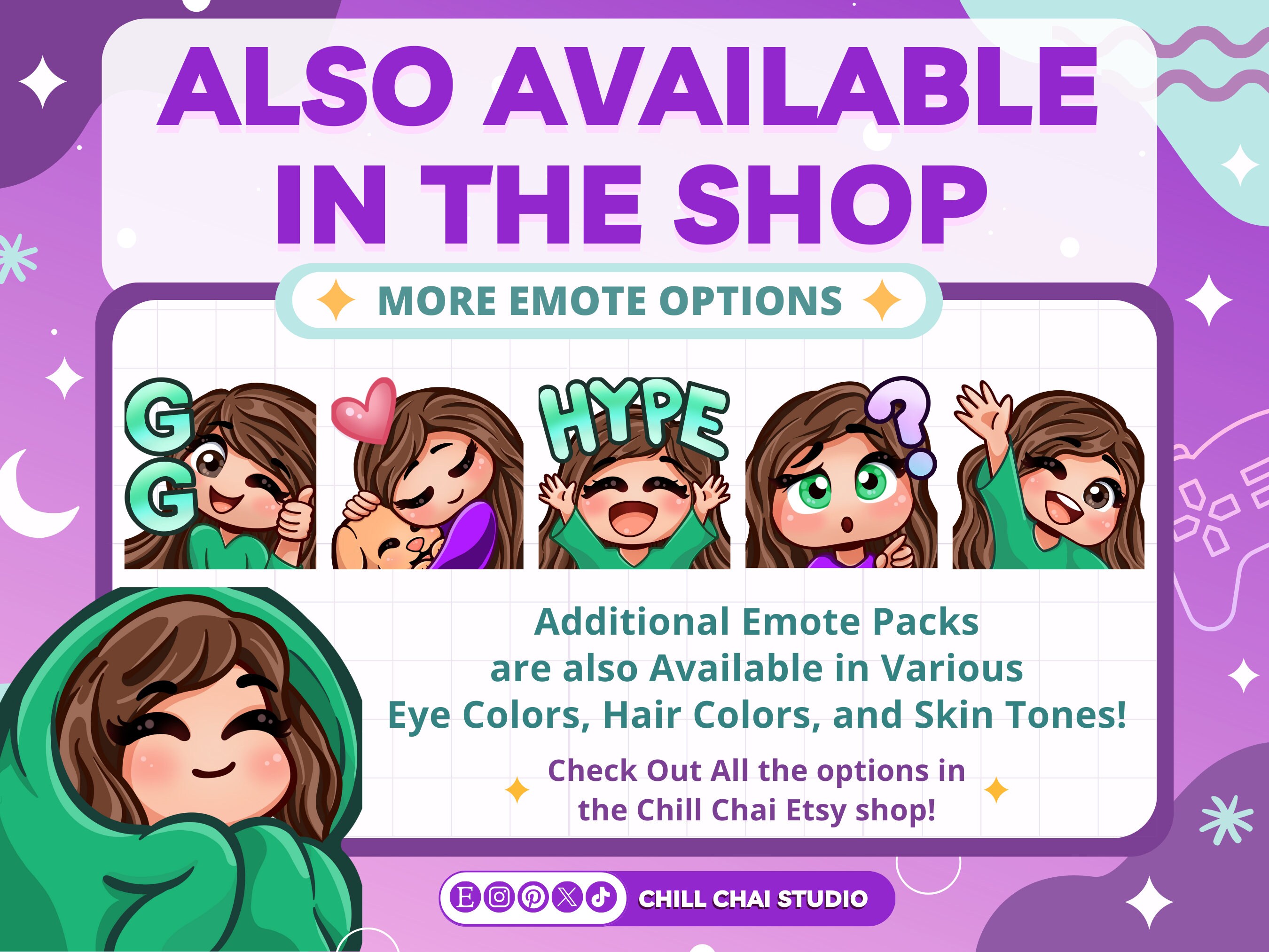 Mini Pack: Twitch Emotes Pack of 4 Cute Chibi Girl Emotes With Brown ...
