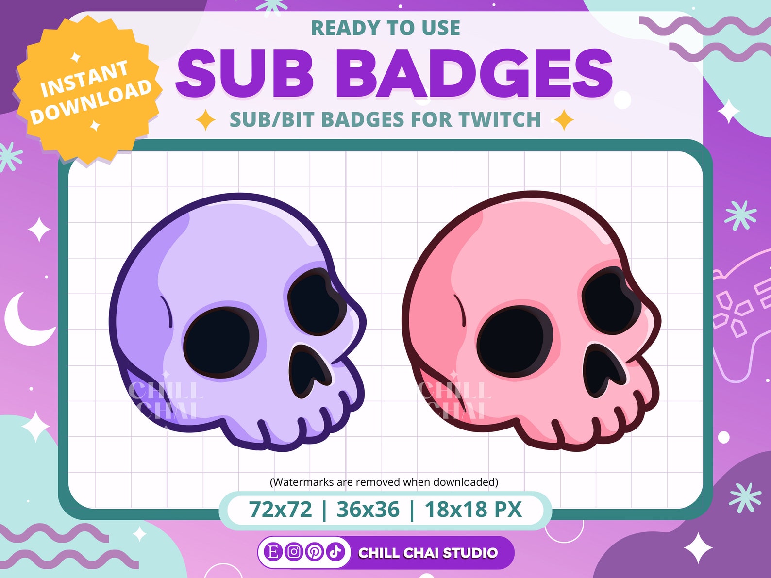 Spooky Cute Pastel Goth Skull Sub Badge Pack for Twitch Streamers and ...