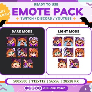 Ready to Use Twitch Emote Pack of Spooky Cute Witch With Red Hair ...