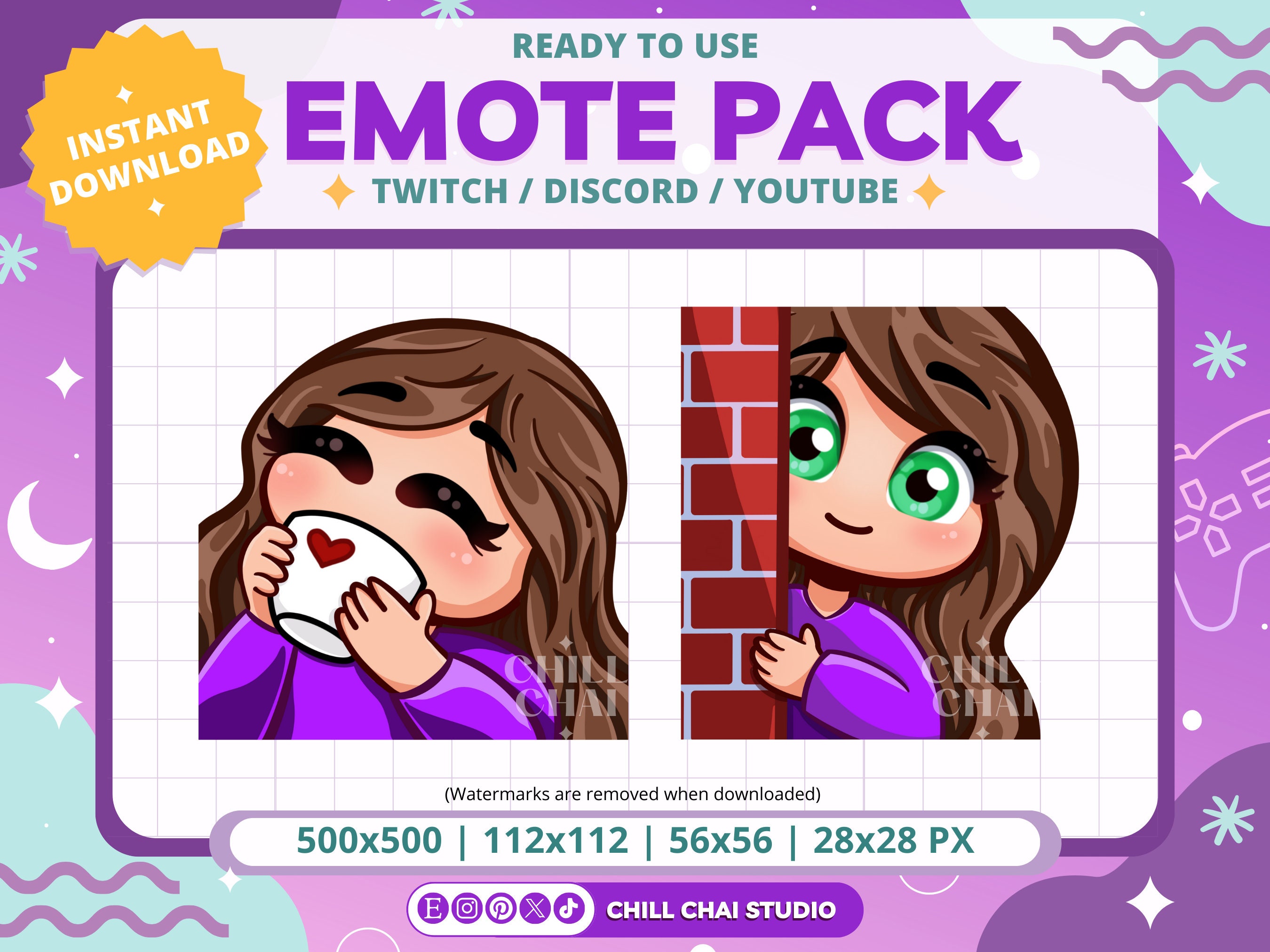 Mini Pack: Twitch Emotes Pack of 4 Cute Chibi Girl Emotes With Brown ...