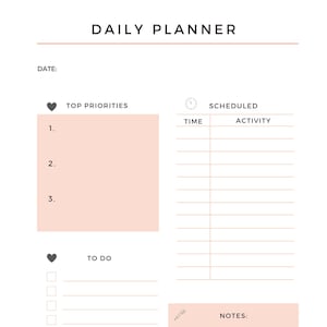Daily Planner, to Do List, Minimal, Printable Planner, Instant Download ...