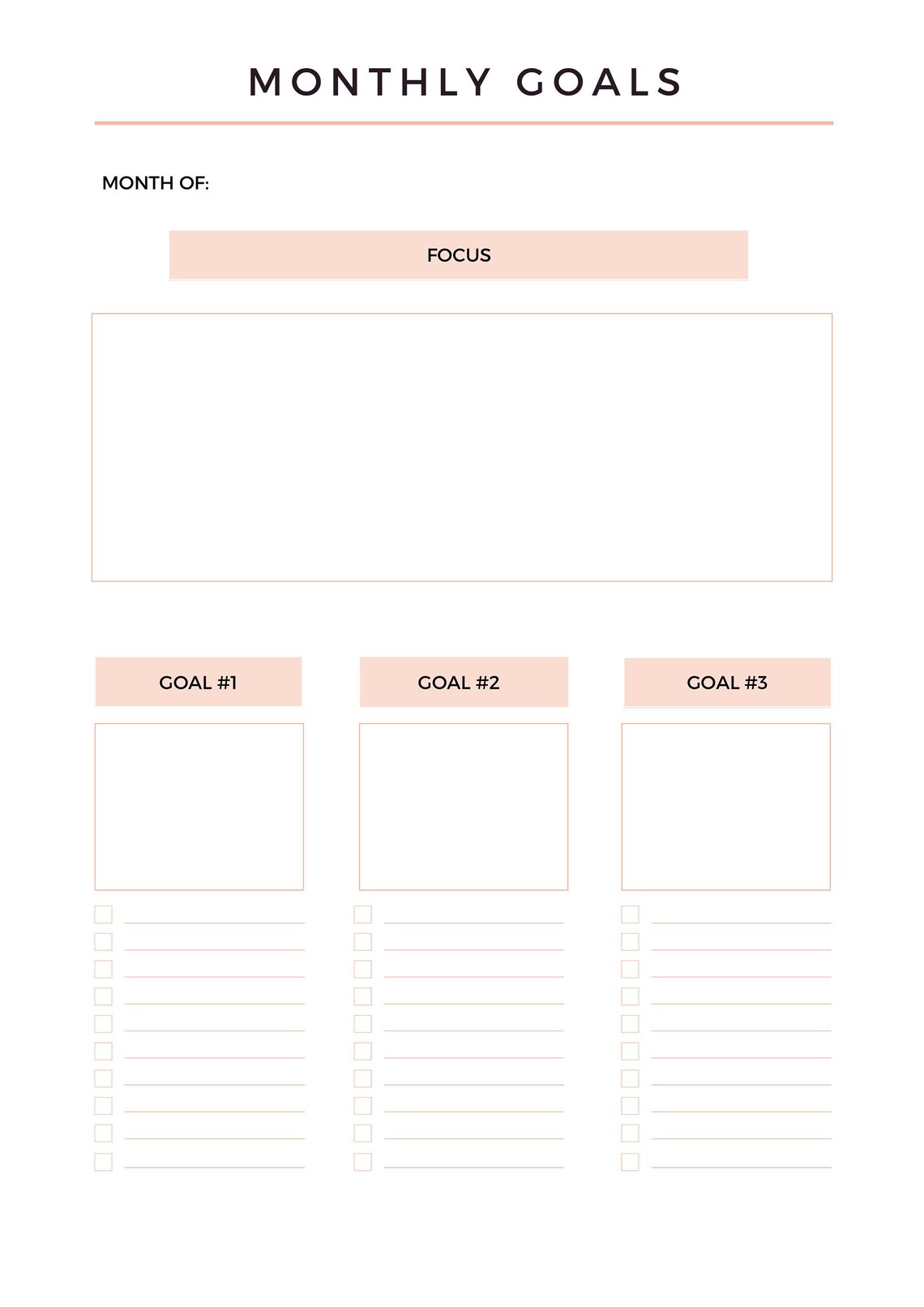 Monthly Goals List, Goals, Minimal, Printable Planner, Instant Download ...