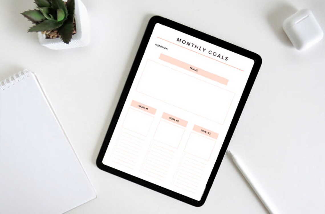Monthly Goals List, Goals, Minimal, Printable Planner, Instant Download ...