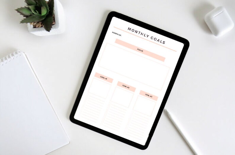Monthly Goals List, Goals, Minimal, Printable Planner, Instant Download ...