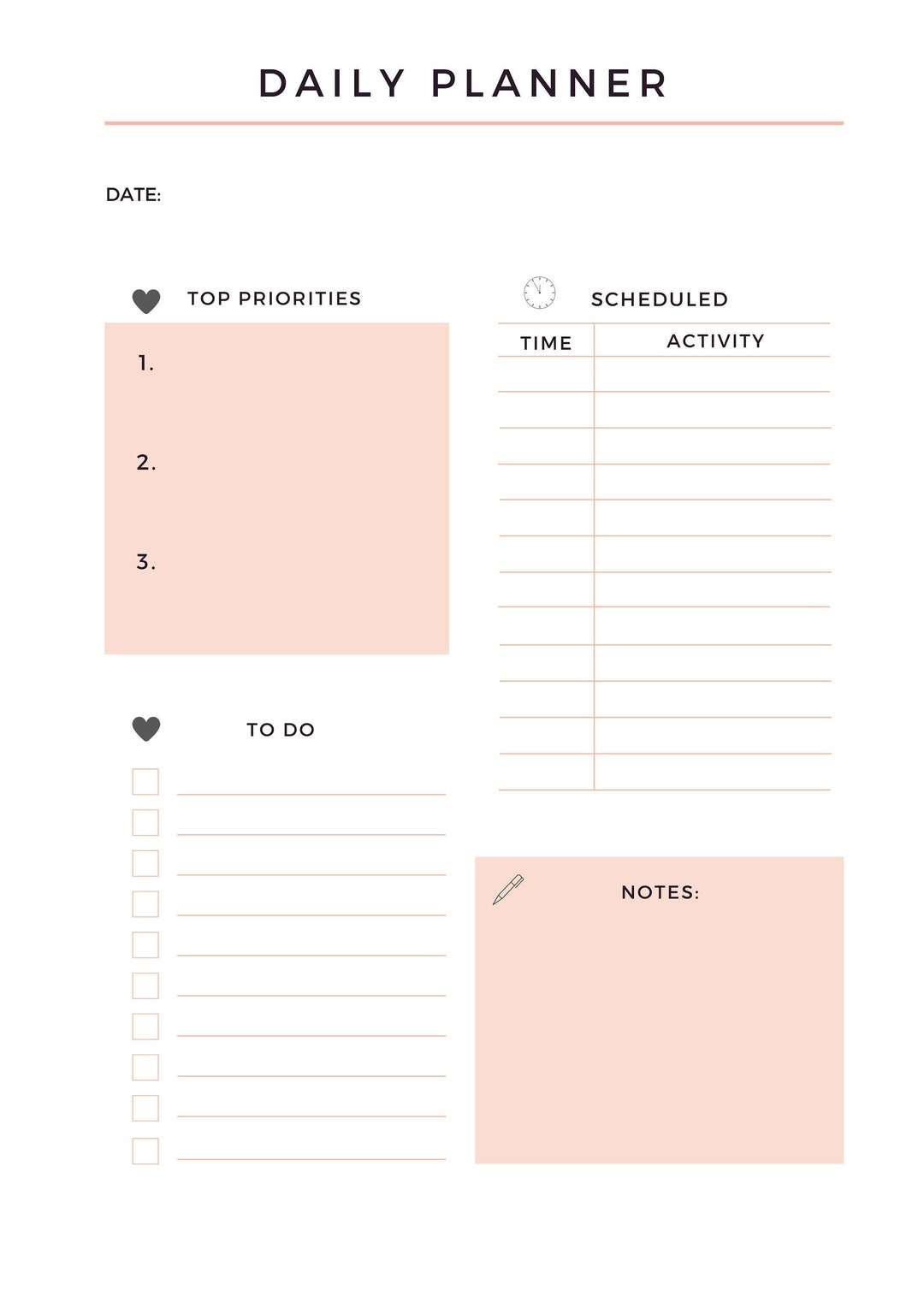 Daily Planner, to Do List, Minimal, Printable Planner, Instant Download ...