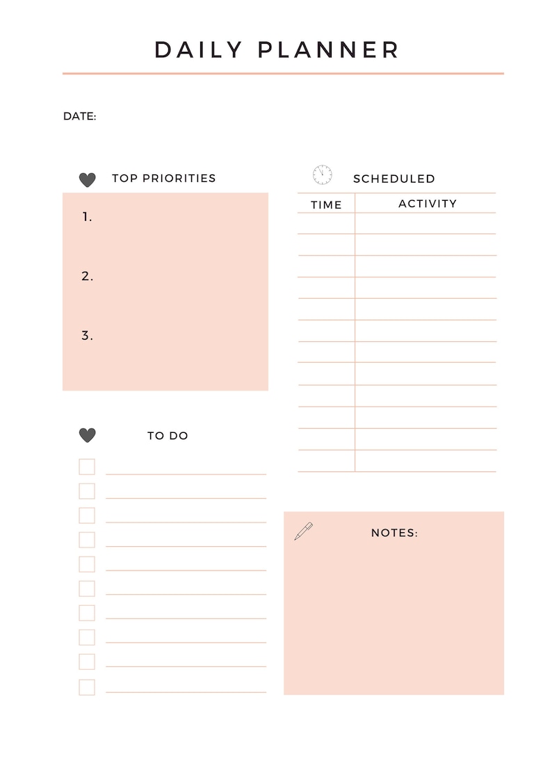 Daily Planner, to Do List, Minimal, Printable Planner, Instant Download ...