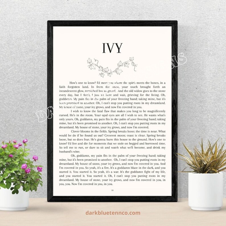Ivy Book Page Digital Art Print, Inspired by Taylor Swift, Custom Lyric ...