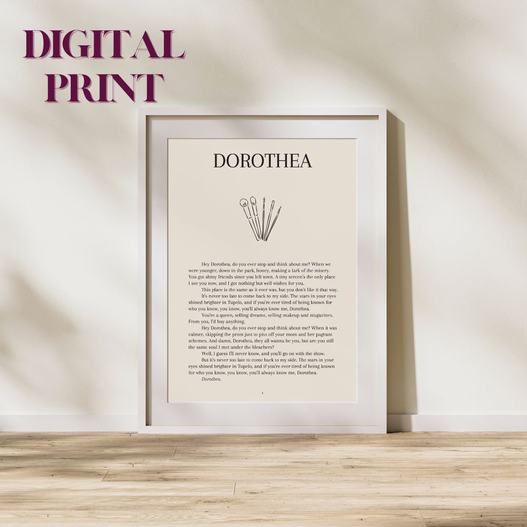 Dorothea Lyric Book Page Downloadable Artwork, Taylor Swift Evermore, Home Decor, Print ...