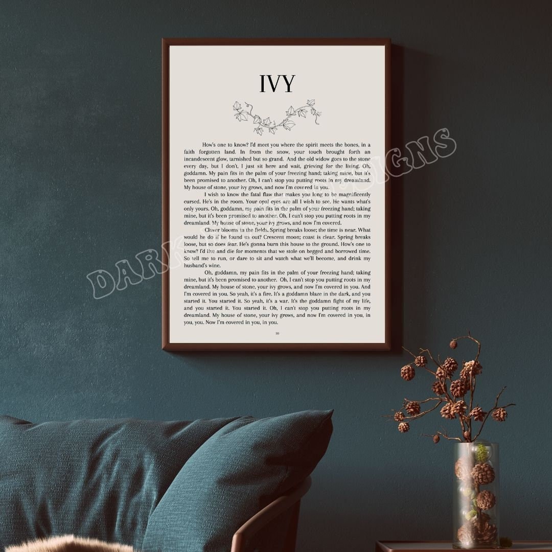 Ivy Book Page Digital Art Print, Inspired by Taylor Swift, Custom Lyric ...