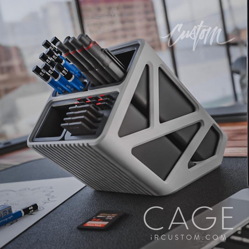 3D Printed Desk Organizer: Modern Workspace Pen & SD Card Holder - Etsy