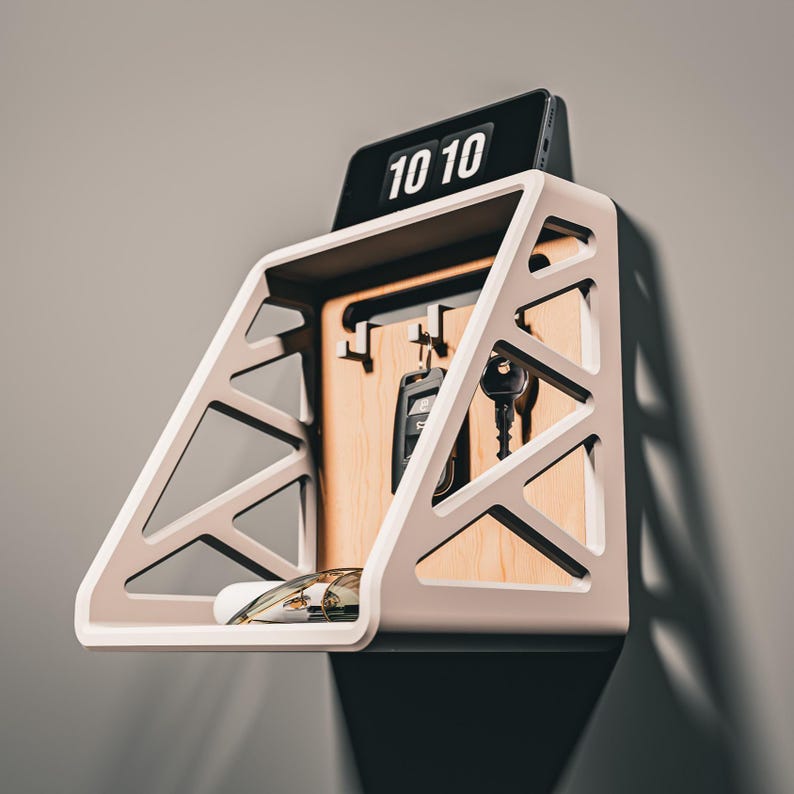 Modern Wall Mounted Entryway Organizer: 3D Printed & Solid Wood - Etsy