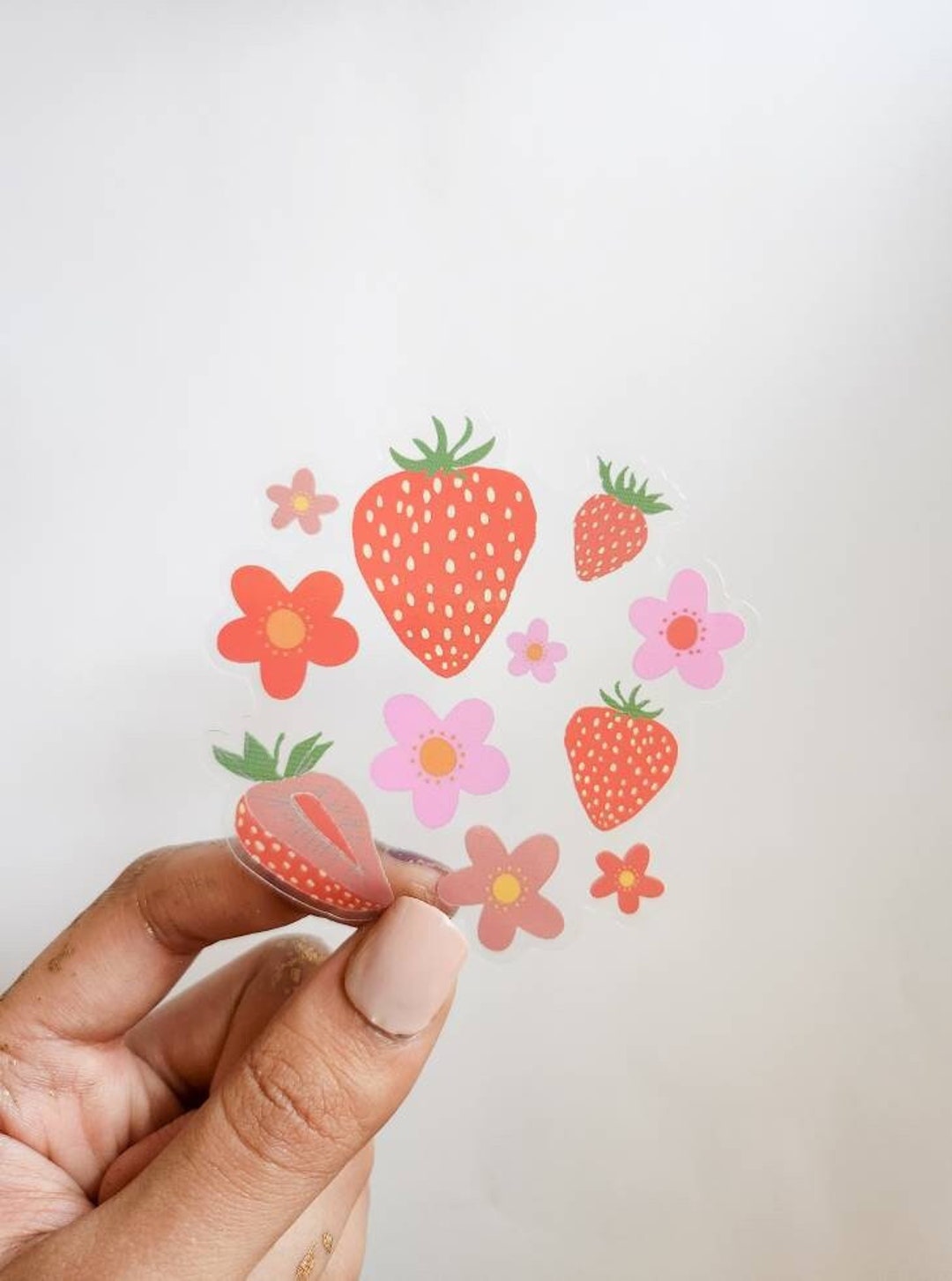 Strawberry & Florals Watercolor Sticker, Clear, 3 X 3 In - Etsy