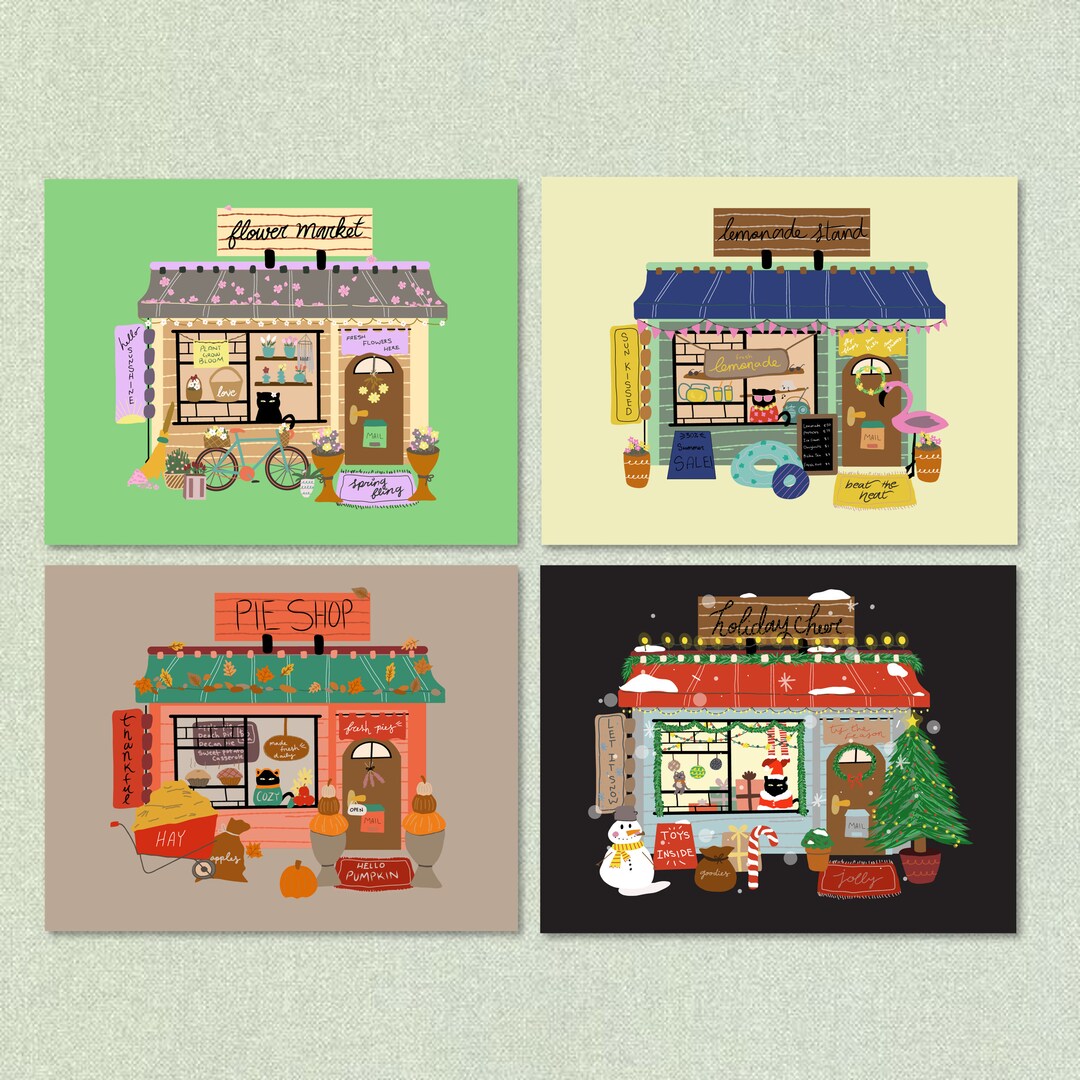 Four Season Shop Front Greeting Card (pack of 4) - Etsy