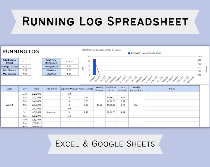 Running Log Excel, Running Log Google Sheets, Running Spreadsheet ...