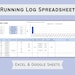 Running Log Excel, Running Log Google Sheets, Running Spreadsheet ...