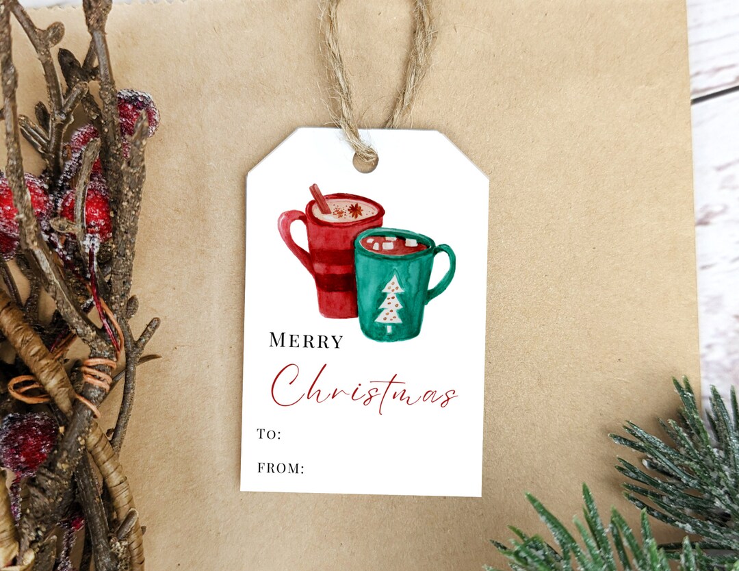 Printable Christmas Gift Tag - Mugs Gift Tag, 2x3 Gift Tag, Merry ...