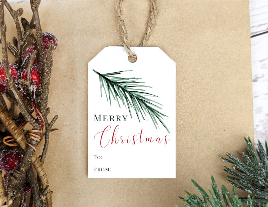 Printable Christmas Gift Tag - Pine Gift Tag, 2x3 Gift Tag, Merry ...