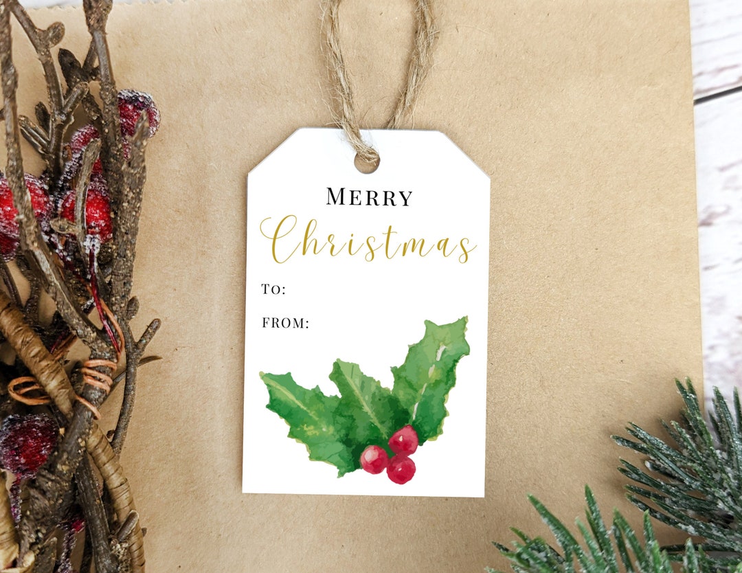 Printable Christmas Gift Tag Holly Gift Tag, 2x3 Gift Tag, Merry ...