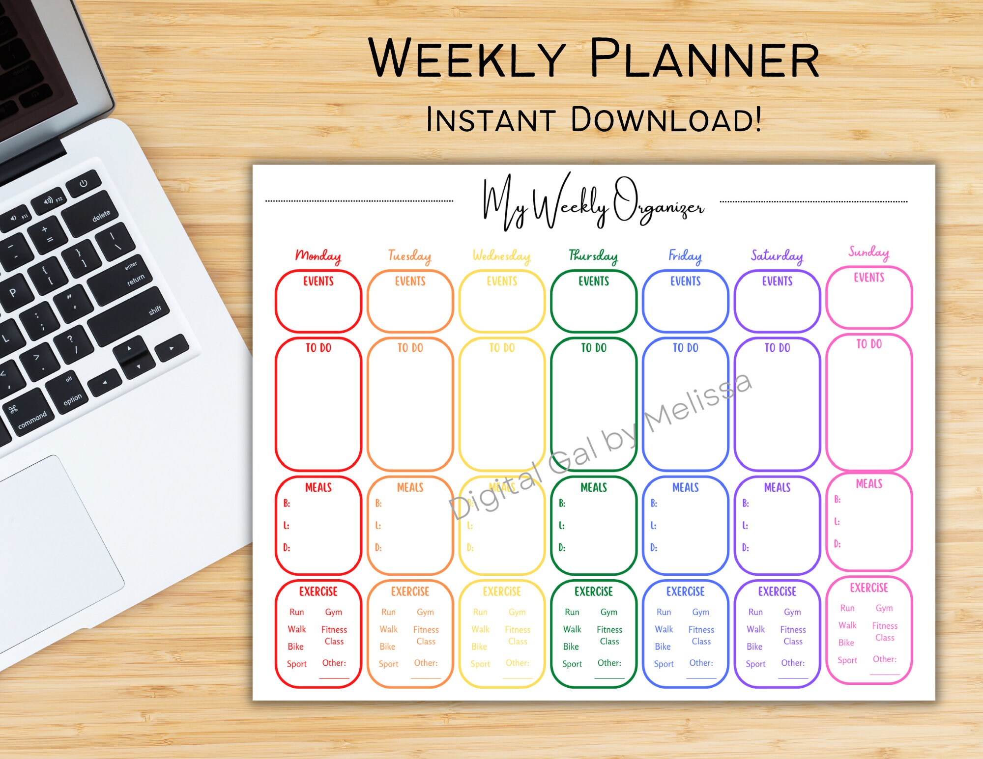 Colorful Weekly Organizer - Fun Rainbow Weekly Planner, Instant ...