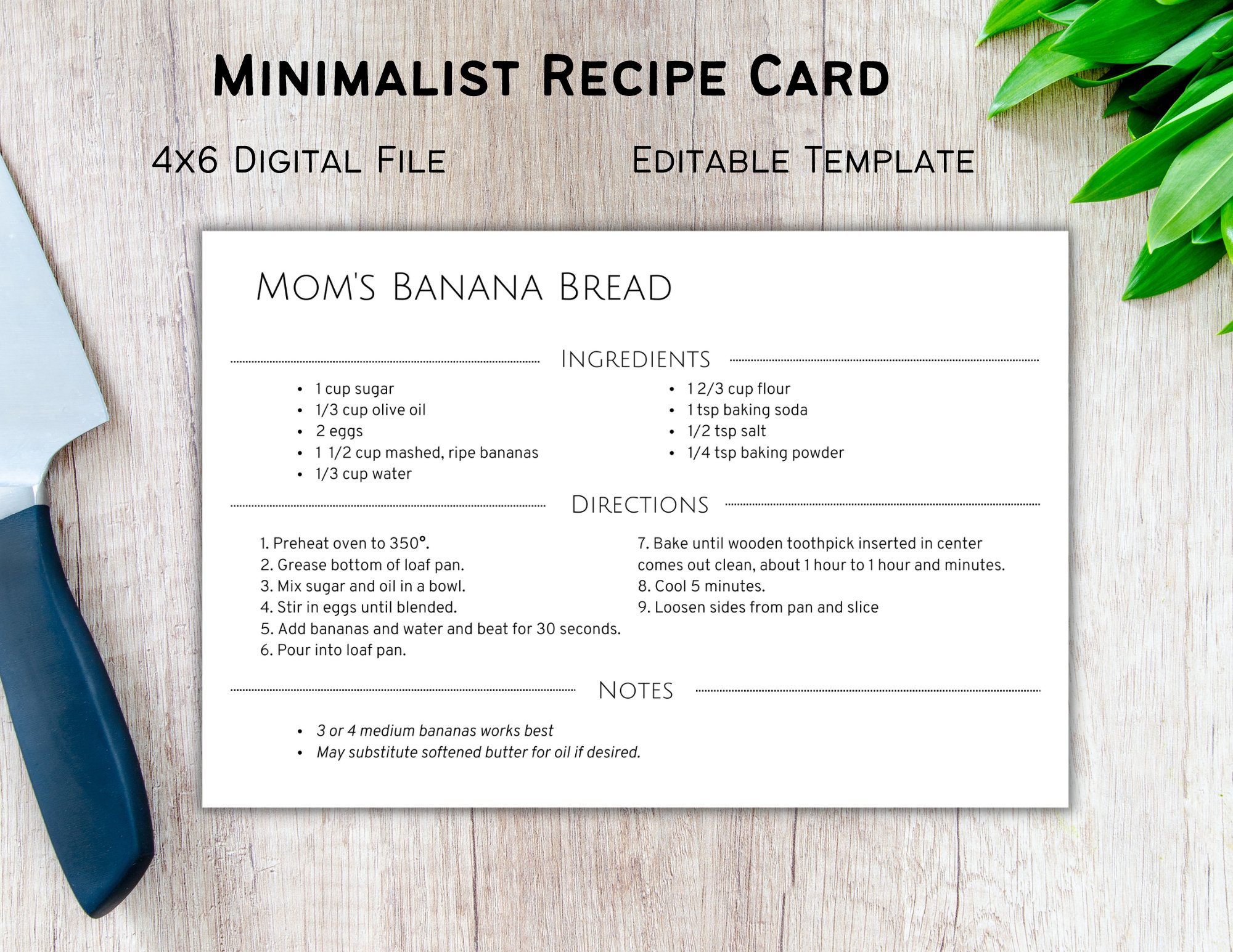 Minimalist Recipe Card - Simple Recipe Card, Modern Recipe Card, 4x6 ...