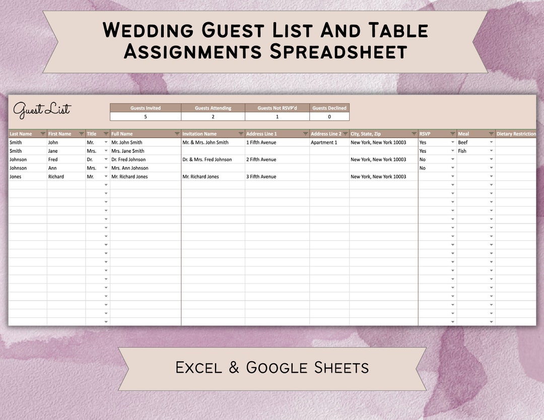 Wedding Guest List Spreadsheet Wedding Seating Chart Template Excel ...