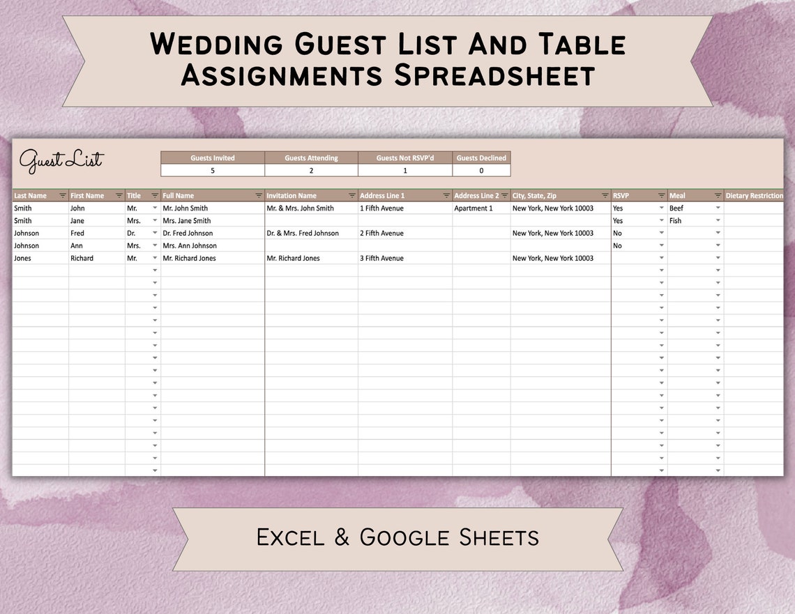Wedding Guest List Spreadsheet Wedding Seating Chart Template Excel ...
