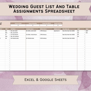 Wedding Guest List Spreadsheet Wedding Seating Chart Template Excel ...
