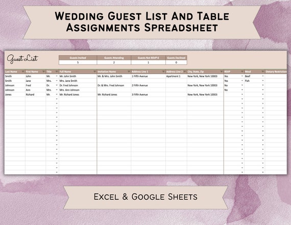Plantilla De Excel Para Lista De Invitados A La Boda Plantilla De Hoja