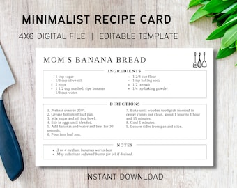 Minimalist Recipe Card With Border Simple Recipe Card, Modern Recipe ...