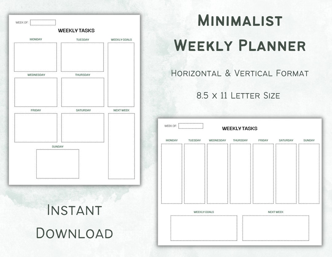 Minimalist Weekly Planner - Modern Weekly Planner Weekly Tasks, Weekly ...