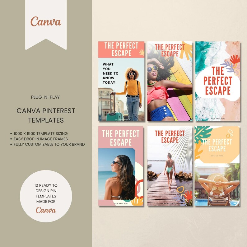 Bright Summer Fun Pinterest Templates for Canva Templates for Travel ...
