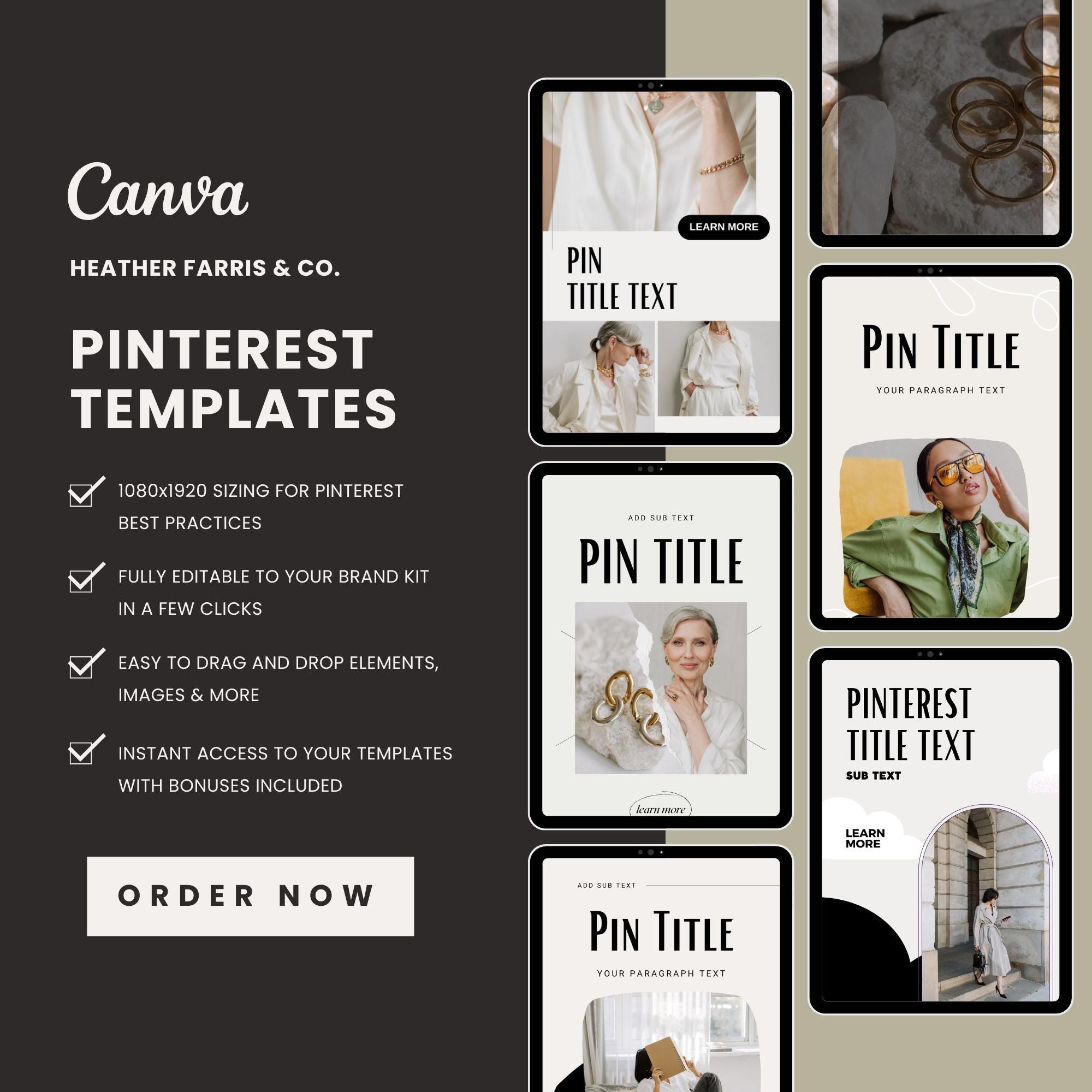 Modern Pinterest Templates for Canva, Editable Pin Templates for ...