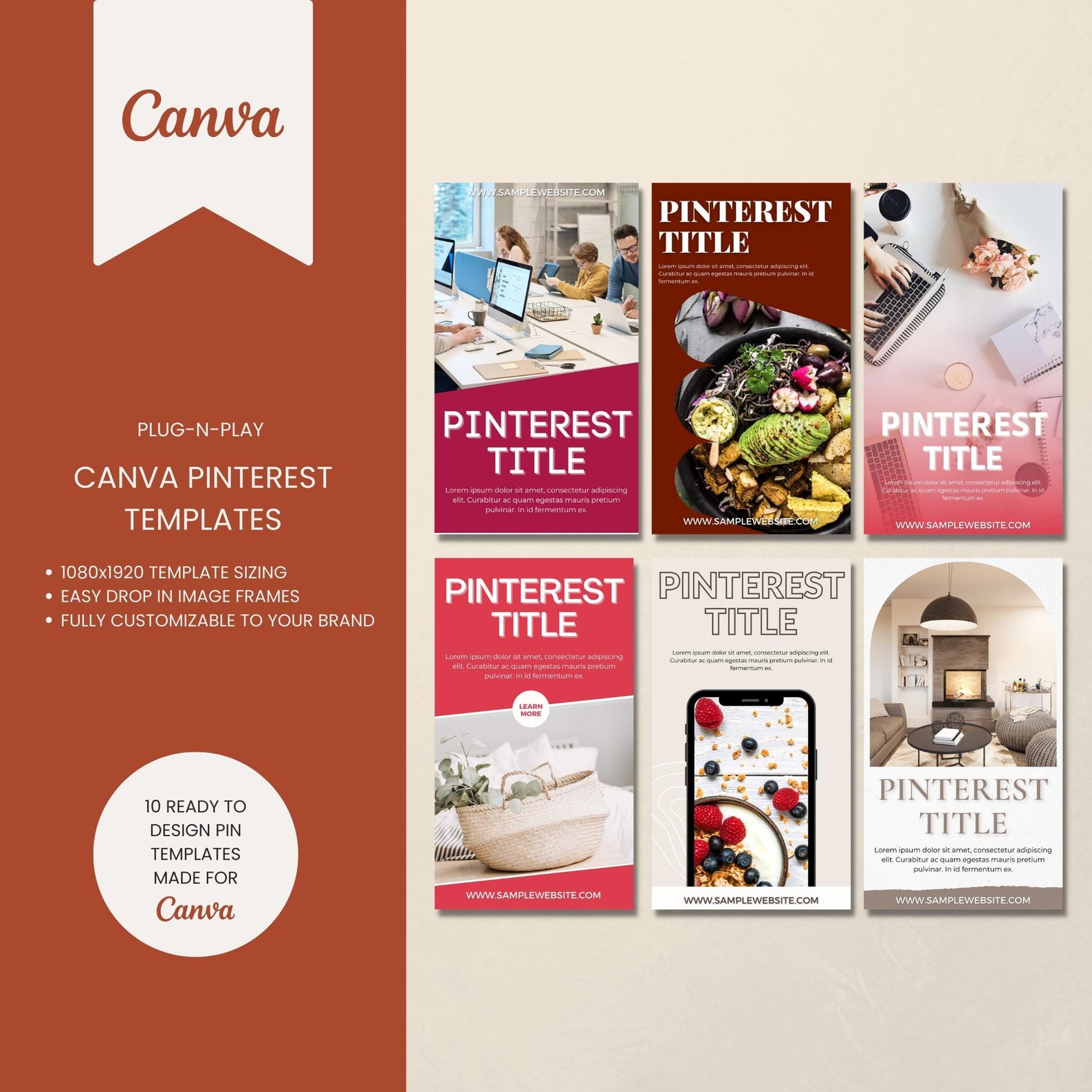 Pinterest Templates for Content Creators, Editable Pin Templates for ...