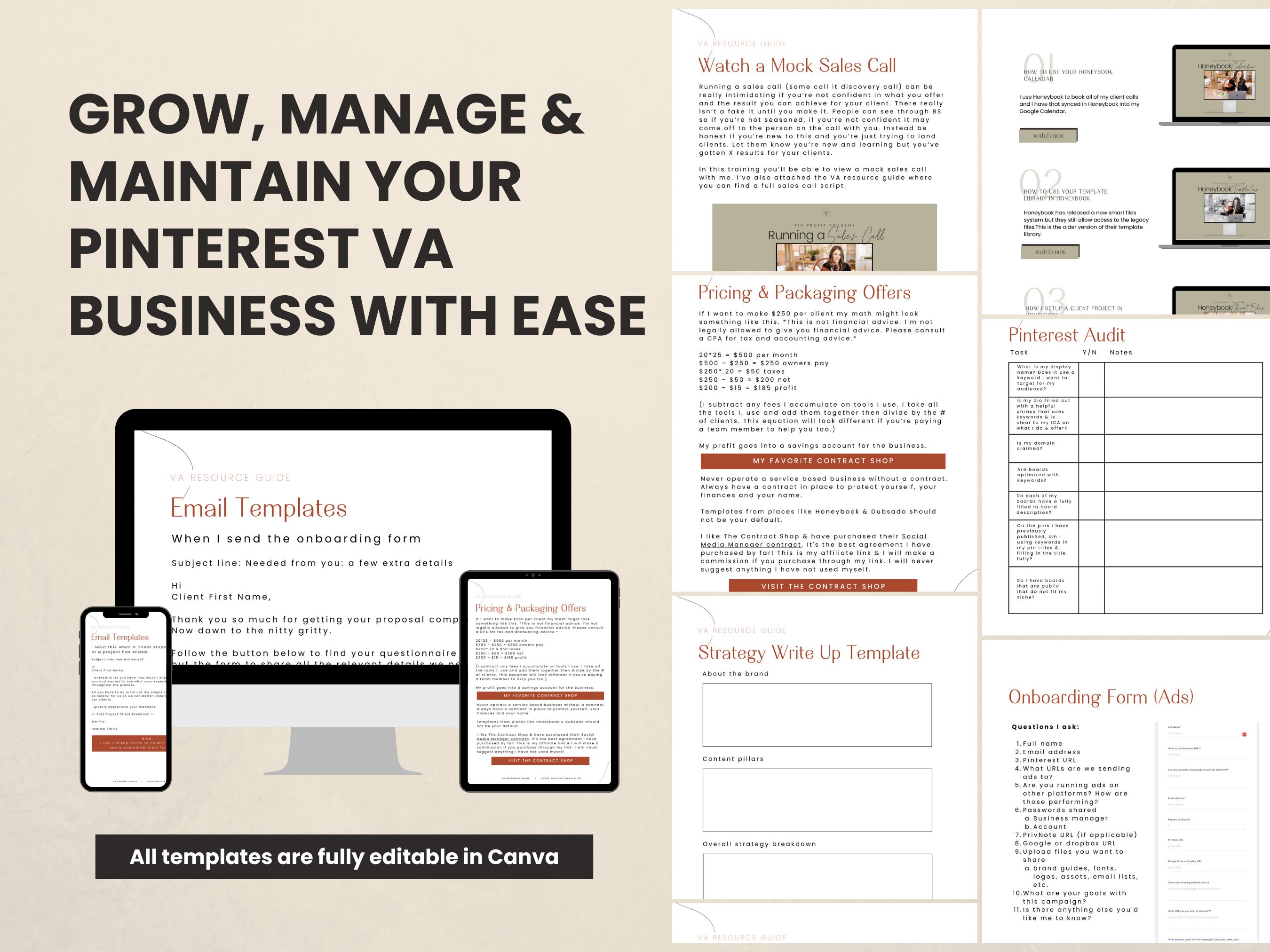 Pinterest VA Resources | Mock Sales Call | Email Templates | Package ...