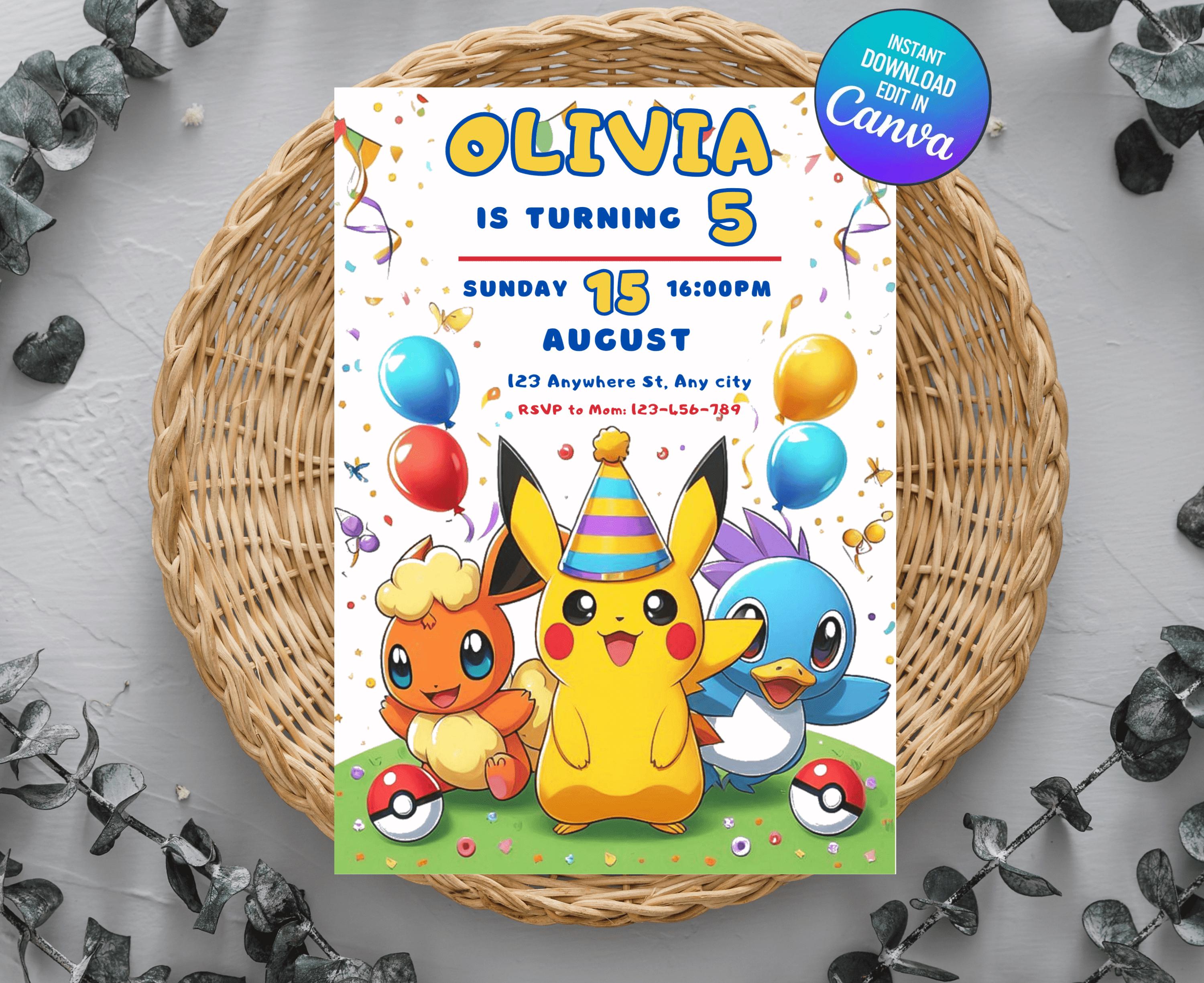 Pikachu Birthday Invitation | Pokemon Editable Birthday Invitation ...