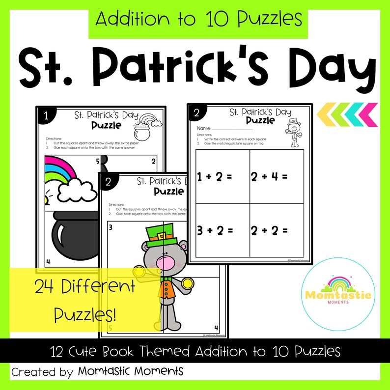Addition Within 10 St. Patrick's Day Themed Puzzle Mats, Kindergarten ...
