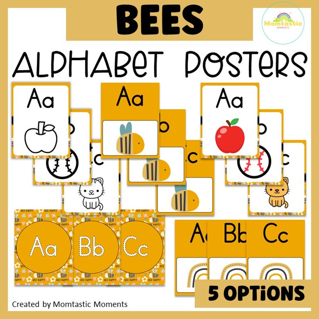 Alphabet Posters Cute Bee and Rainbow Theme Classroom Decor - Etsy