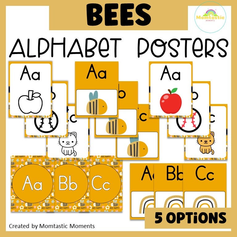 Alphabet Posters Cute Bee and Rainbow Theme Classroom Decor - Etsy