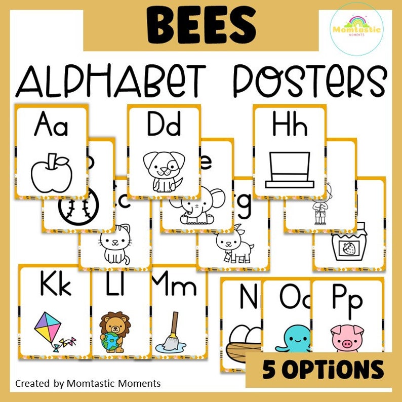 Alphabet Posters Cute Bee and Rainbow Theme Classroom Decor - Etsy