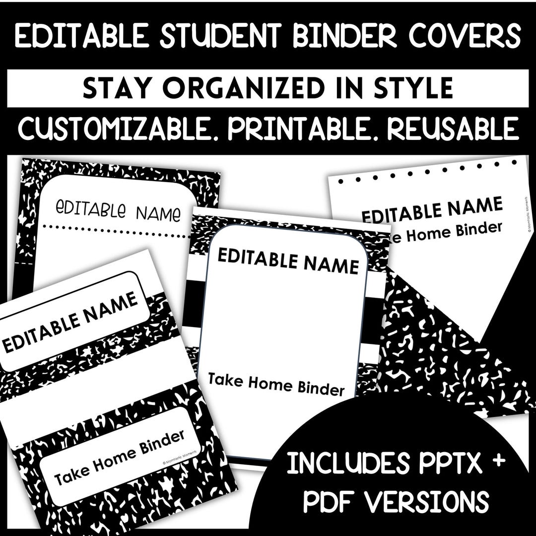 Editable Student Binder Covers | Composition Notebook Theme | Printable ...